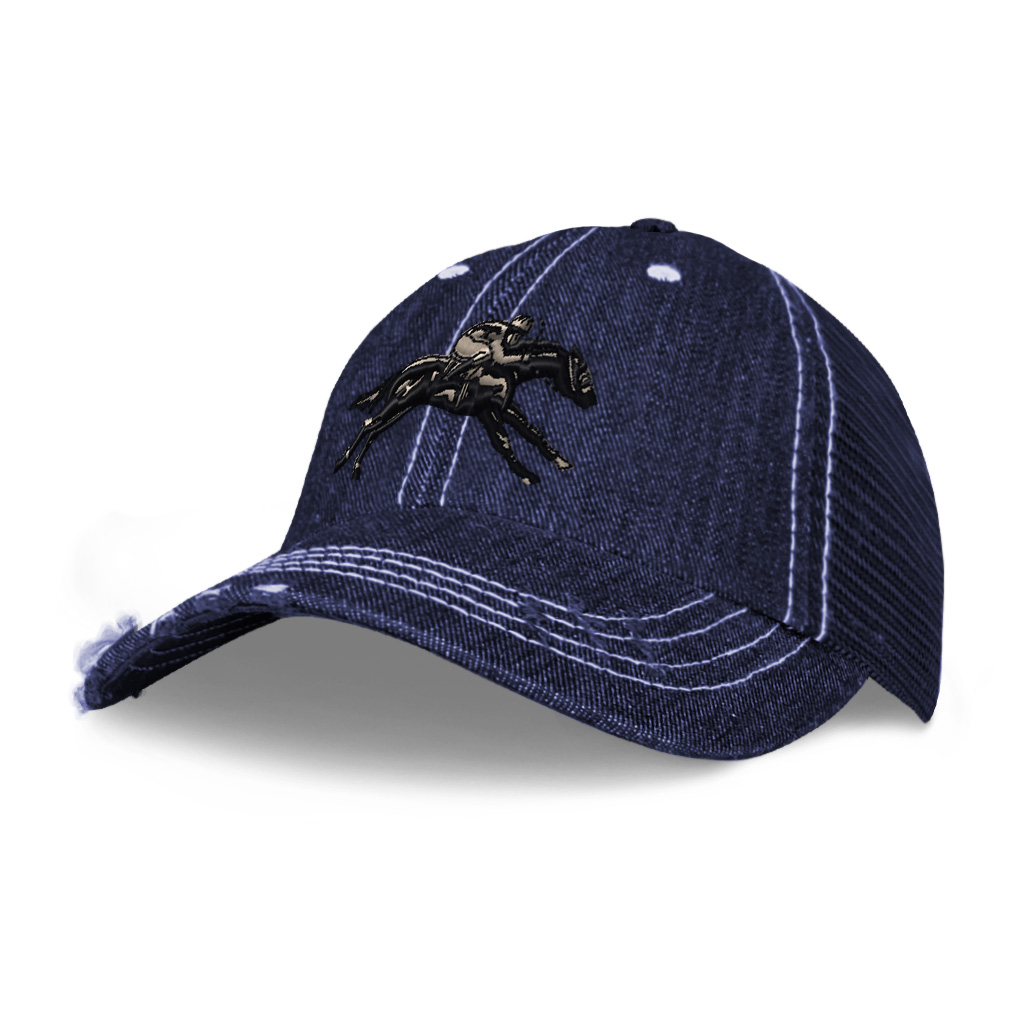 Denim Jean Baseball Cap Jokey Horse Race Unestructured Trucker Hat ...