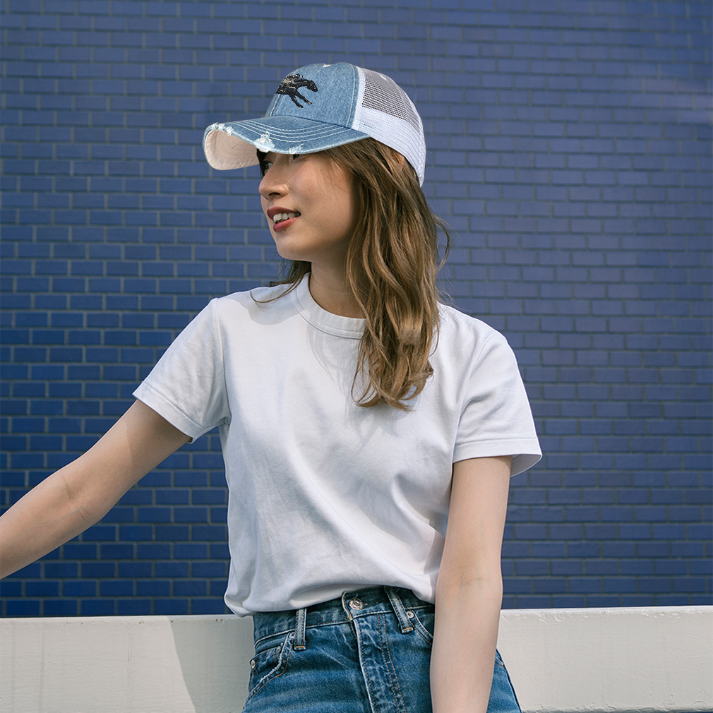 Denim Jean Baseball Cap Jokey Horse Race Unestructured Trucker Hat ...