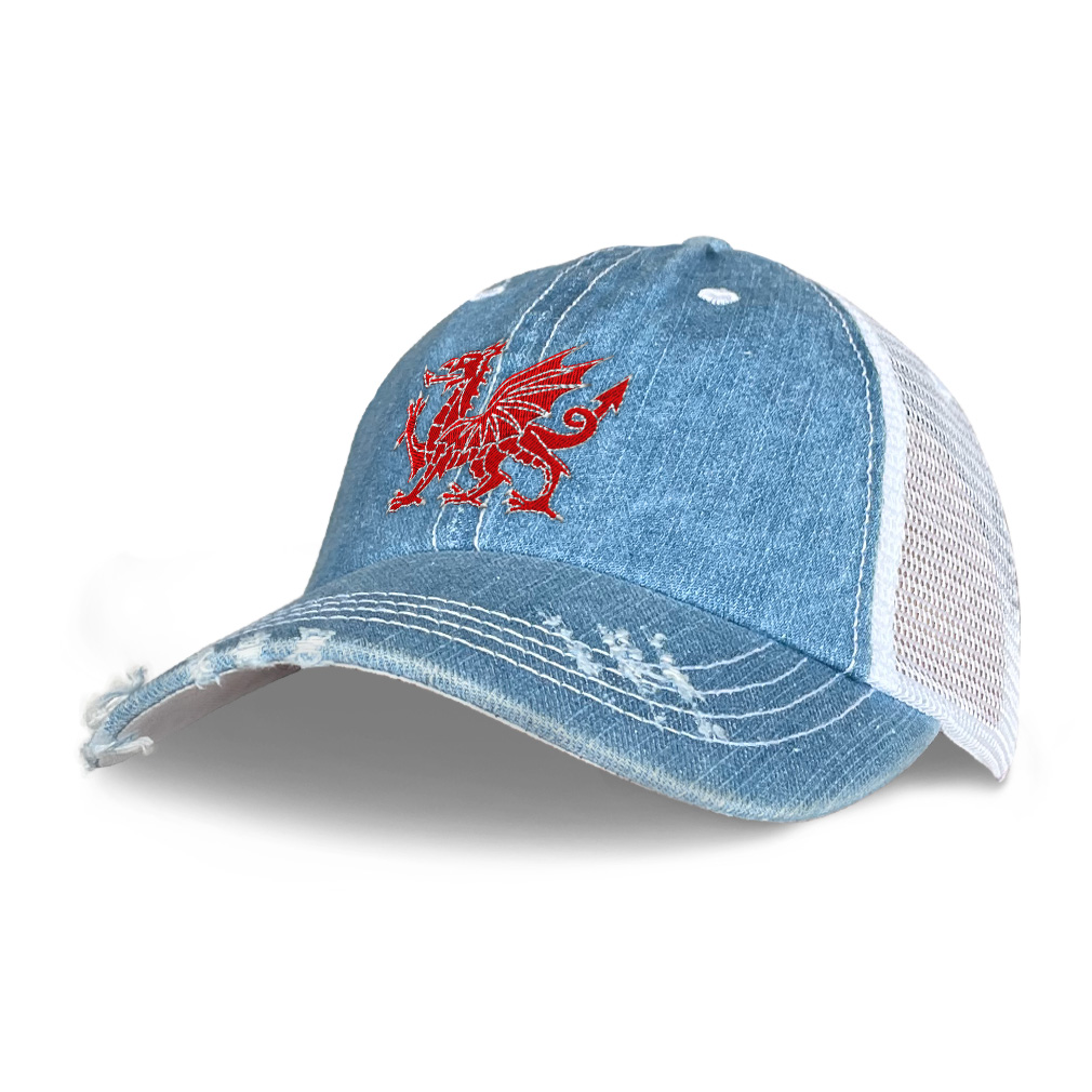 Denim Jean Baseball Cap Welsh Dragon Unestructured Trucker Hat Strap ...