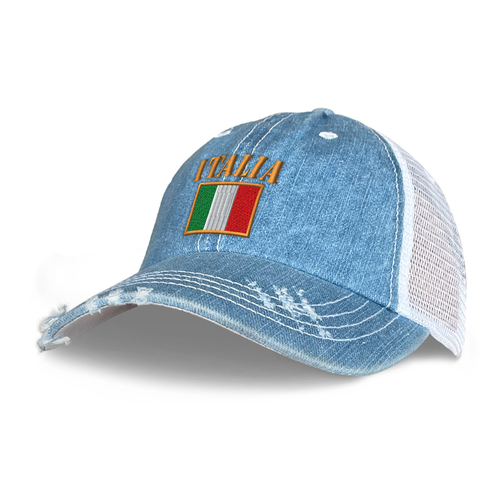 Denim Jean Baseball Cap Italia Flag Unestructured Trucker Hat Strap ...