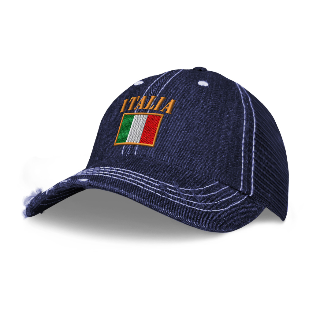 Denim Jean Baseball Cap Italia Flag Unestructured Trucker Hat Strap ...